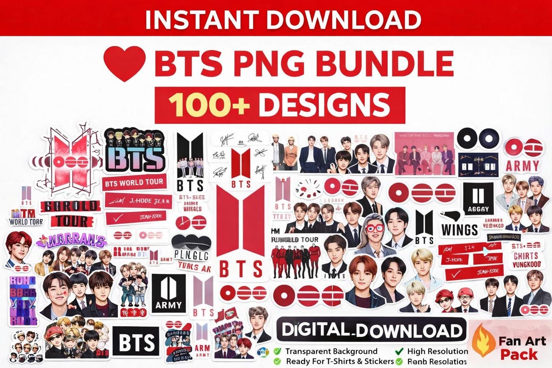 Paquete de más de 100 PNG de BTS, fan art del ejército del Kpop ...