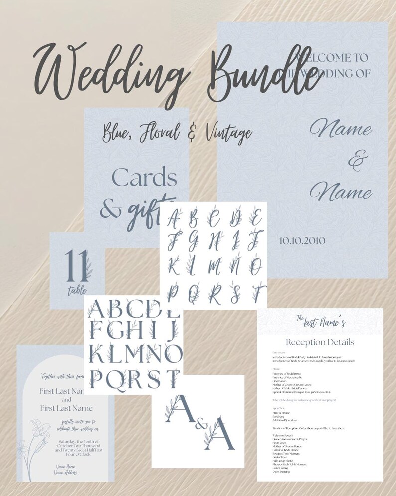 Wedding Template Bundle Invitation Website Signage Table Numbers Bridal ...