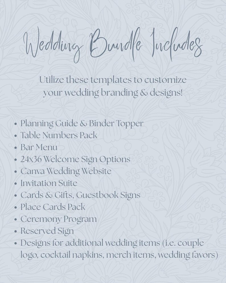 Wedding Template Bundle Invitation Website Signage Table Numbers Bridal ...