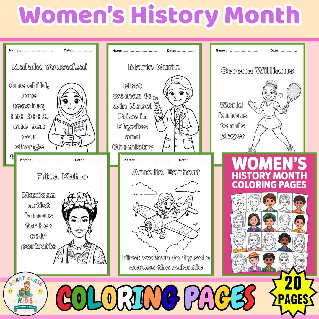 Famous Women Coloring Pages | Women's History Month Kids Activity (PDF ...
