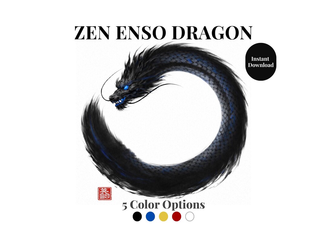 Zen Wall Art, Japanese Enso Dragon Print, Sumi-e Ink Painting ...