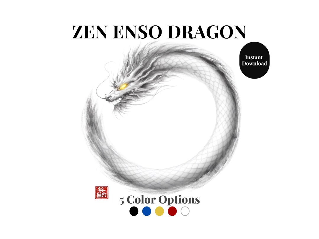 Zen Wall Art, Japanese Enso Dragon Print, Sumi-e Ink Painting ...