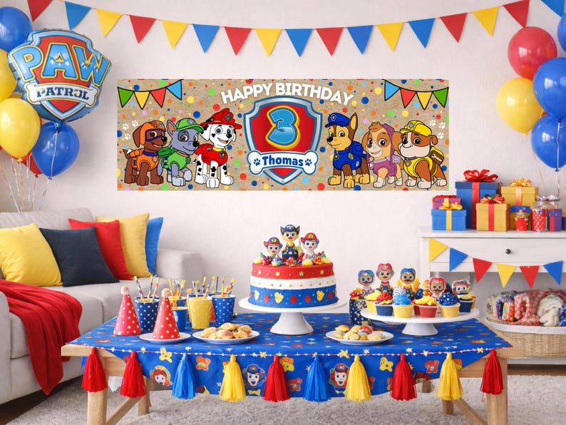 All Pup Patrol Paw Prints Birthday Banner Digital Template 2x6 - Etsy