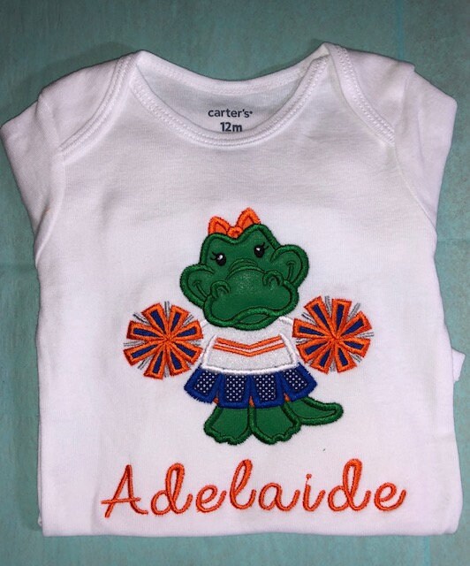 Baby Infant Gator Mascot Applique With Personalized Name on a Short or ...