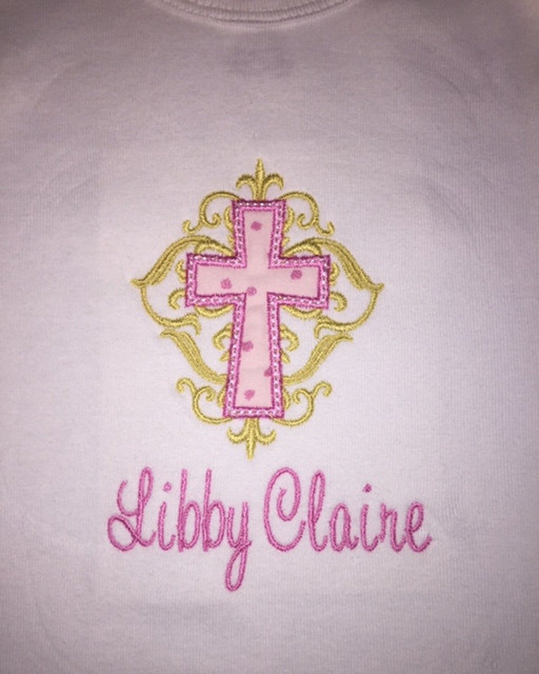 Children's Baby Infant Cross Applique With Personalized Name Short or ...