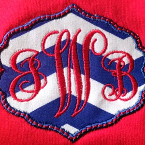 Personalized Navy & White CHEVRON Applique on Red T-shirt Embroidered ...