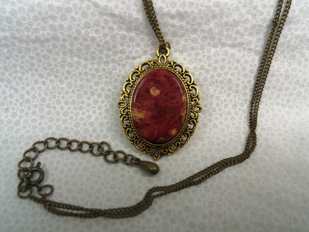 Pendentif Rouge Boîte Aîné Bois Exotique Gemme Vieux Or Bijoux Collier ...