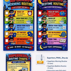 Superhero Routine Chart Printable, Morning and Bedtime Chart for Kids ...