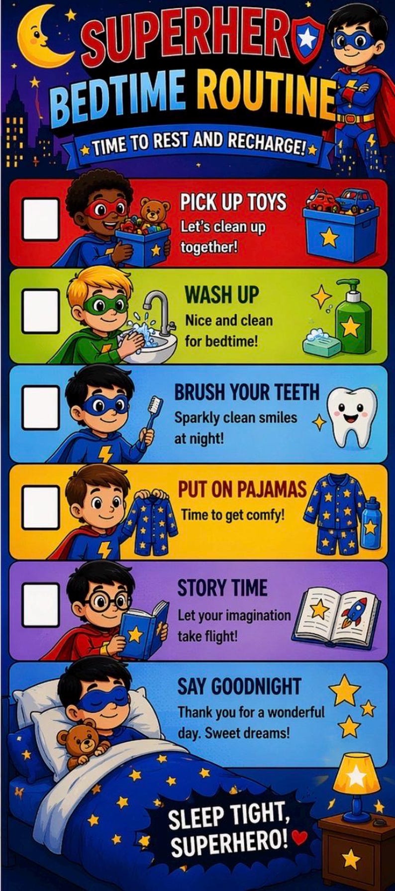 Superhero Routine Chart Printable, Morning and Bedtime Chart for Kids ...