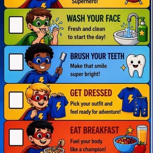Superhero Routine Chart Printable, Morning and Bedtime Chart for Kids ...