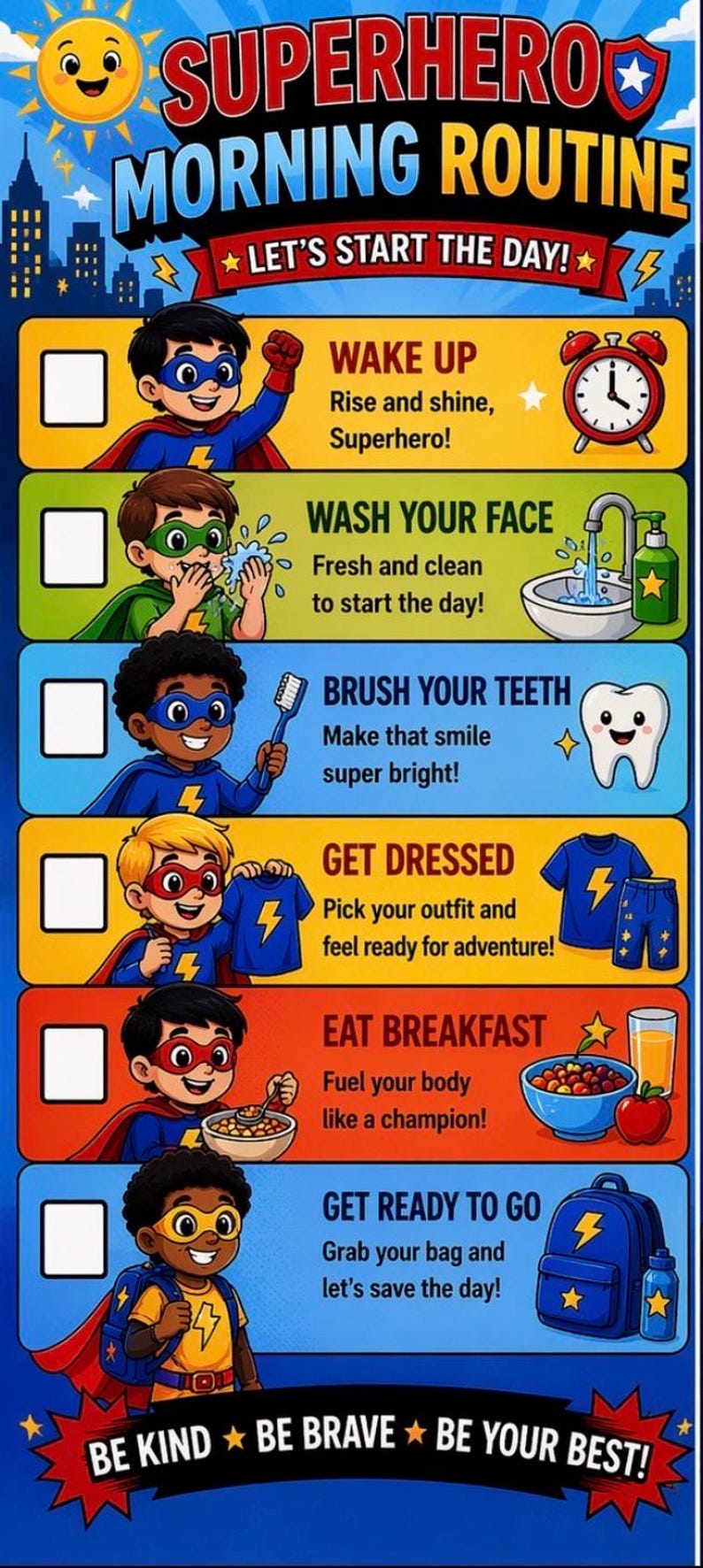 Superhero Routine Chart Printable, Morning and Bedtime Chart for Kids ...