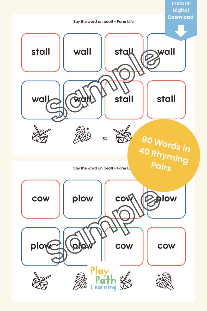 Say the Word on the Beat Farm Printable Game | Rhyming Words Literacy ...