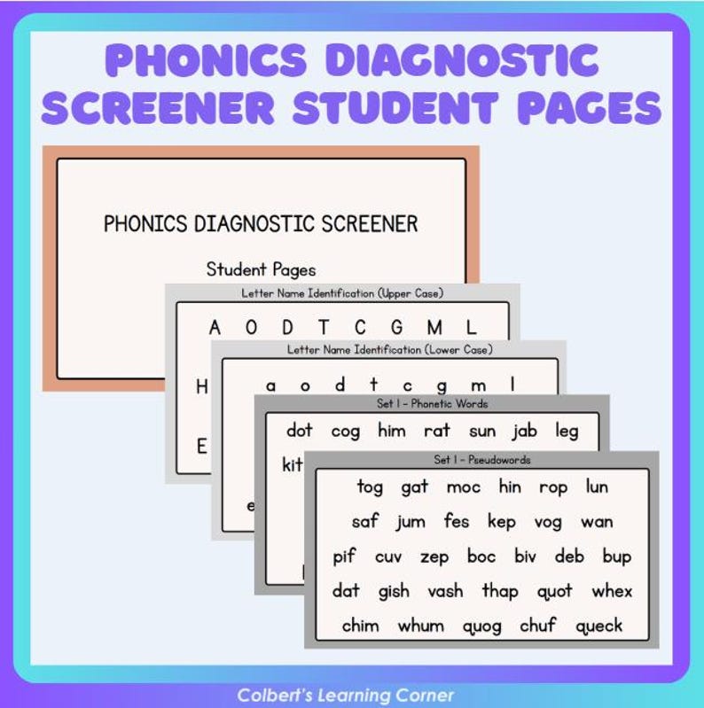 Phonics Diagnostic Screener (student Pages & Excel Data Doc) - Etsy