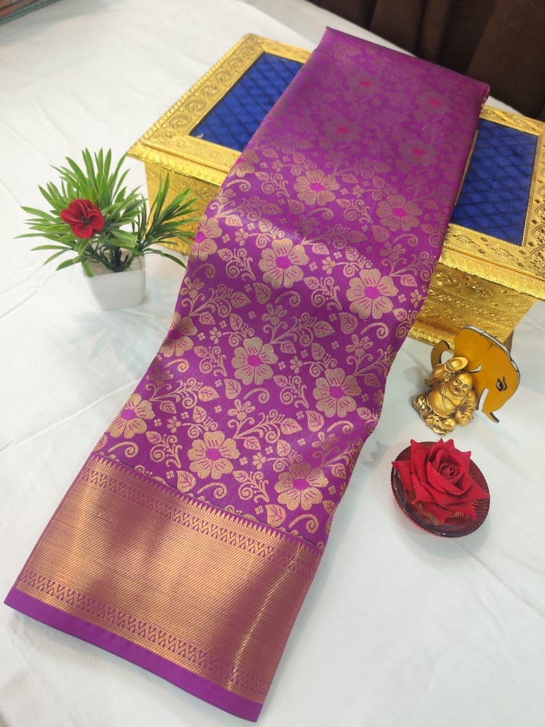 Teal Green Brocade Saree | Kanchipuram Pattern, Gold Zari Border ...