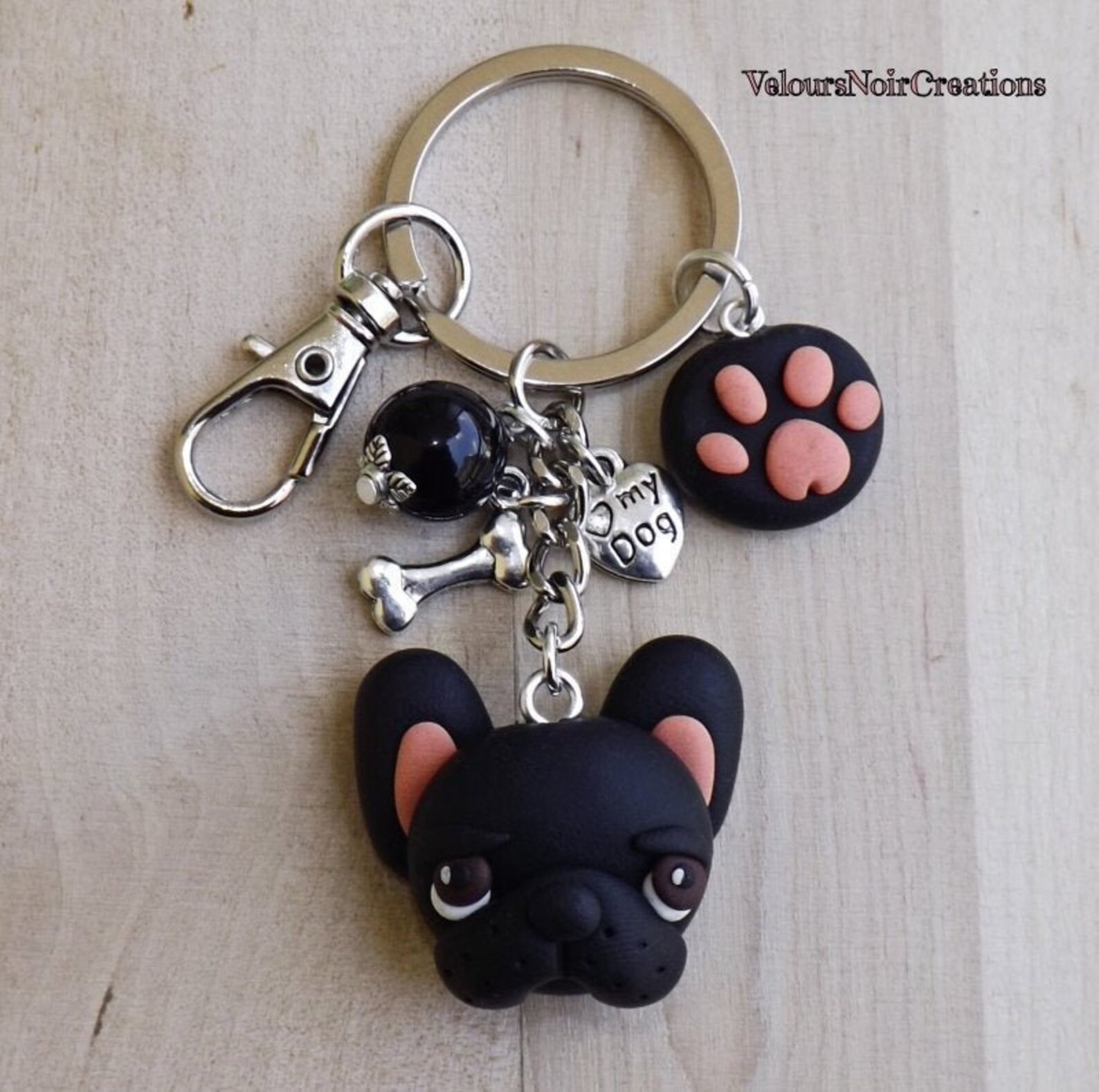 Black French Bulldog Keychain Handmade Polymer Clay - Etsy