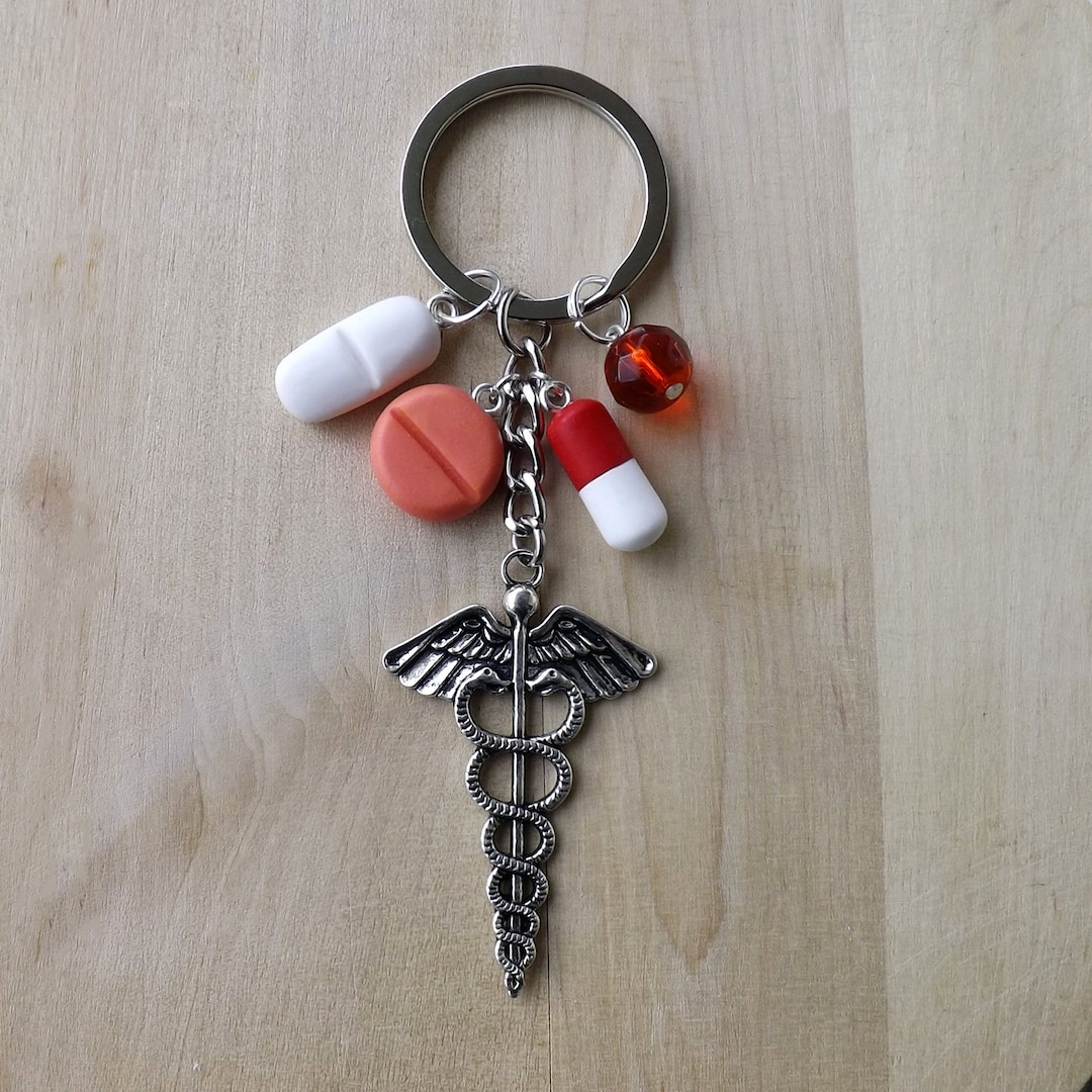 Caduceus and Pills Keychain Polymer Clay Gift Doctor Pharmacist - Etsy