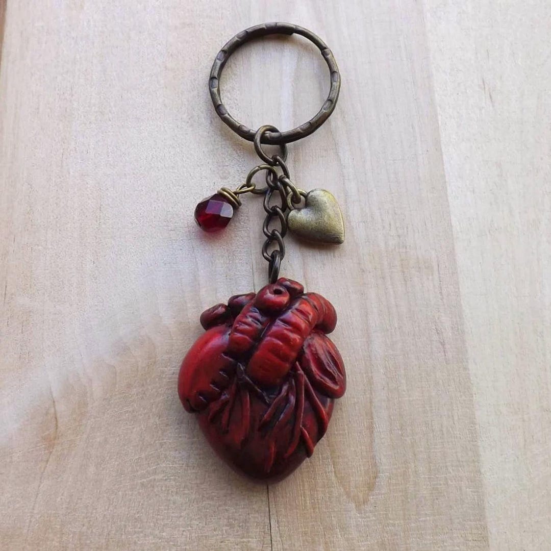 Handmade Anatomical Heart Keychain in Polymer Clay - Steampunk Gift for ...