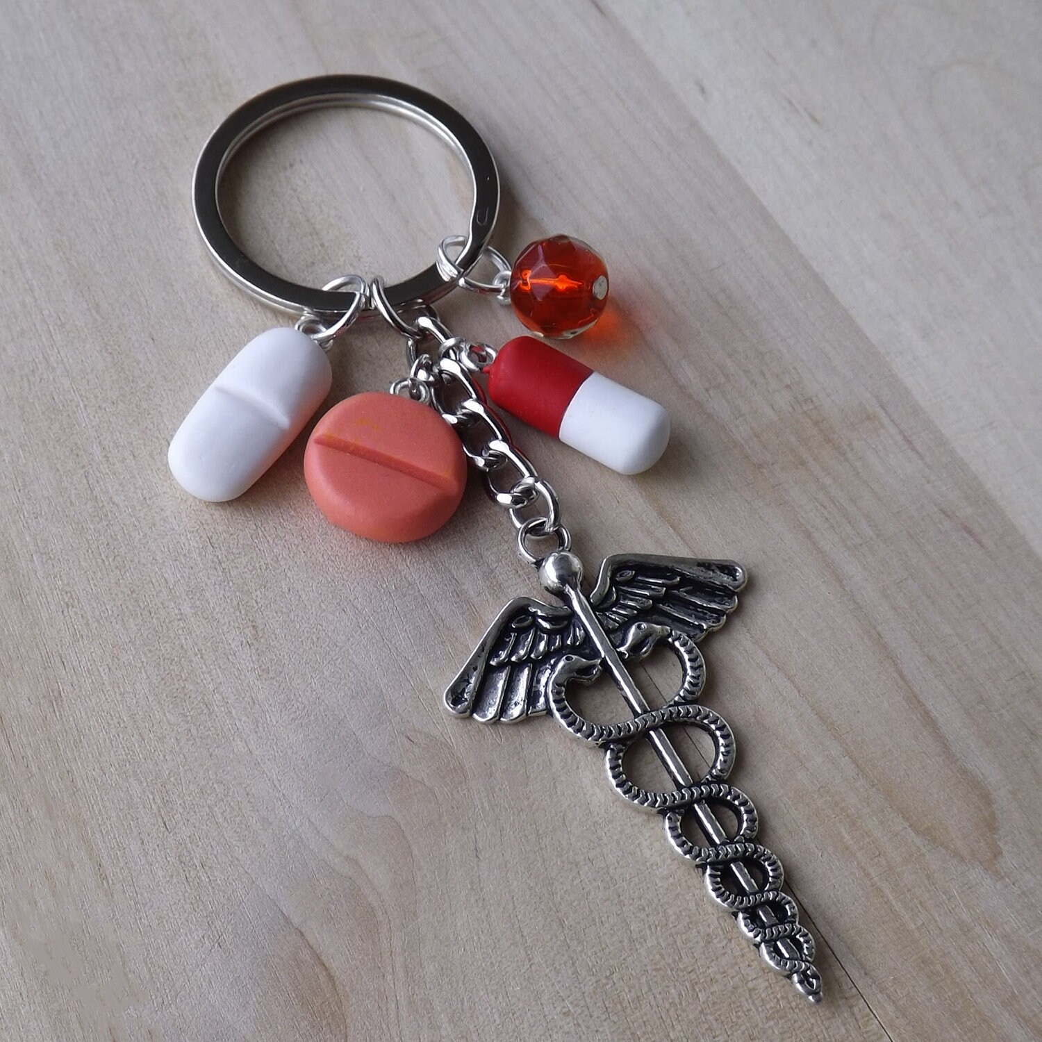 Caduceus and Pills Keychain Polymer Clay Gift Doctor - Etsy UK