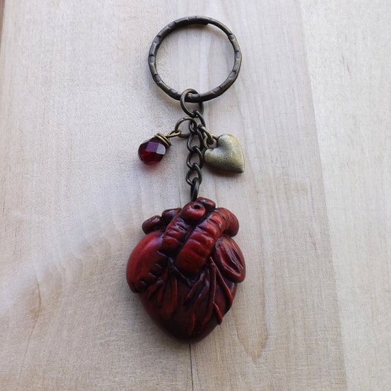 Anatomical heart keychain polymer clay bronze steampunk | Etsy