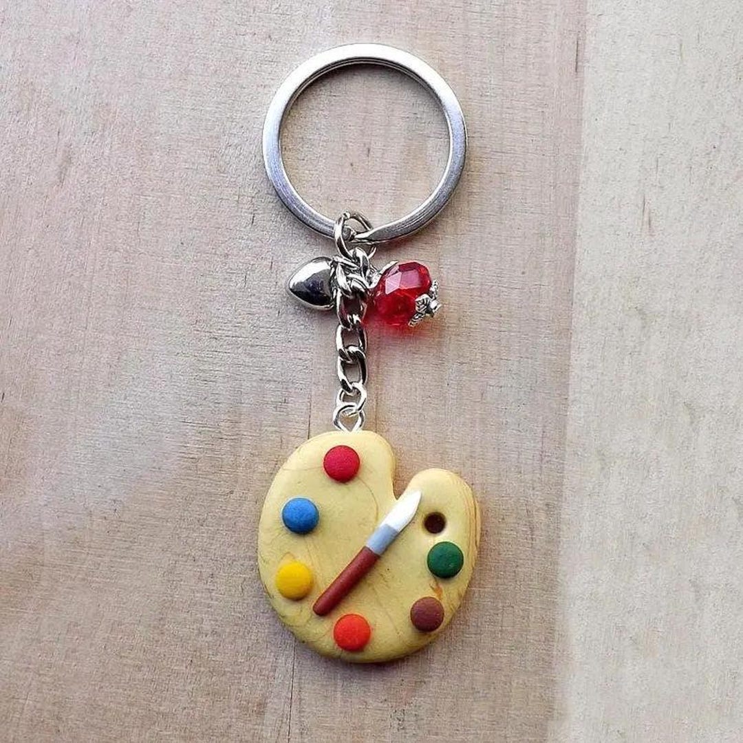 Handmade Painter’s Palette and Brush Keychain in Polymer Clay | With ...