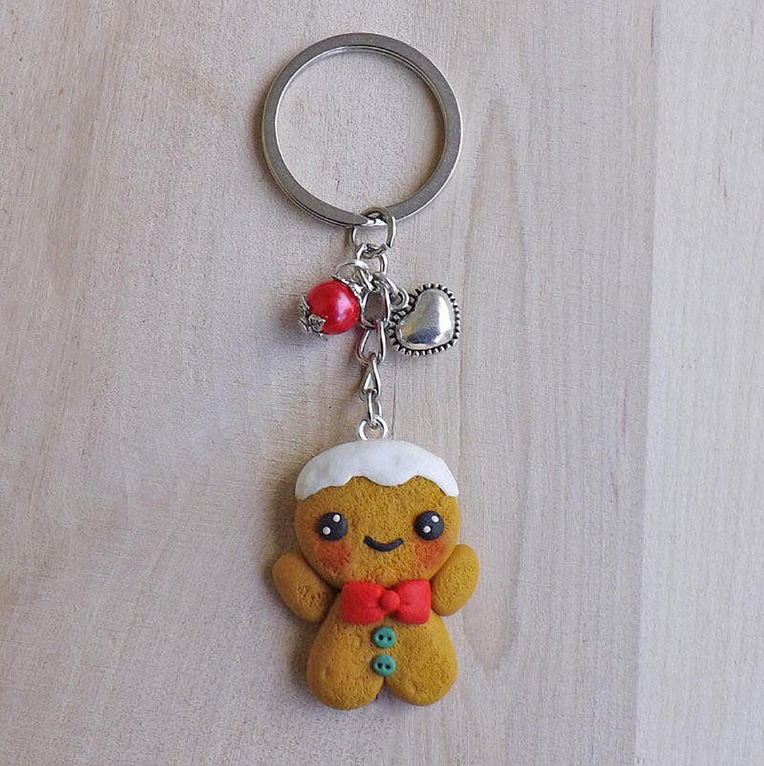 Handmade Gingerbread Man Keychain in Polymer Clay | Christmas Gift Idea ...