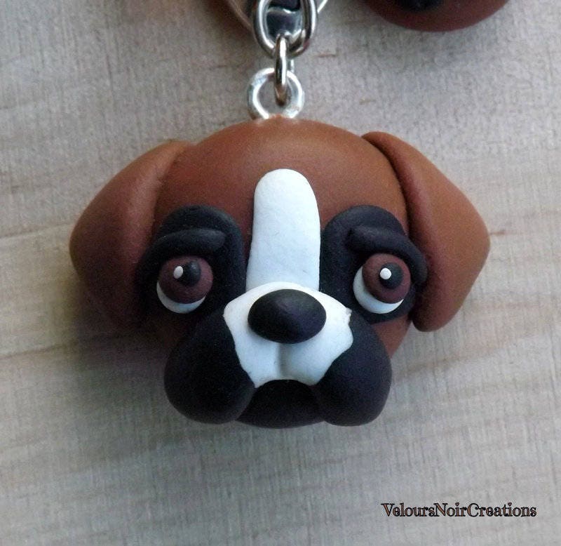 Boxer Dog Keychain Polymer Clay Handmade - Etsy
