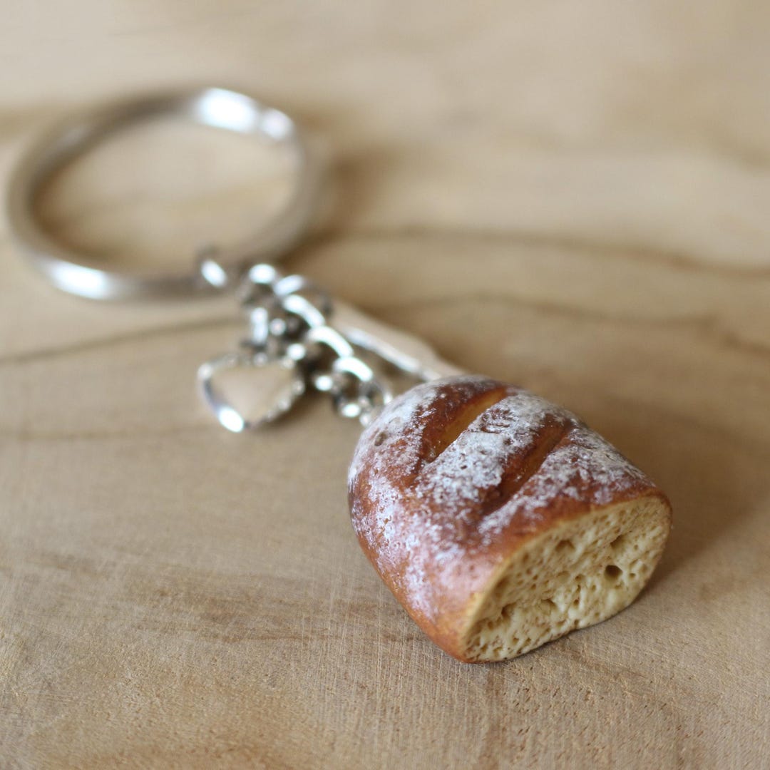 Handmade Rustic Bread Keychain in Polymer Clay With Tibetan Silver ...