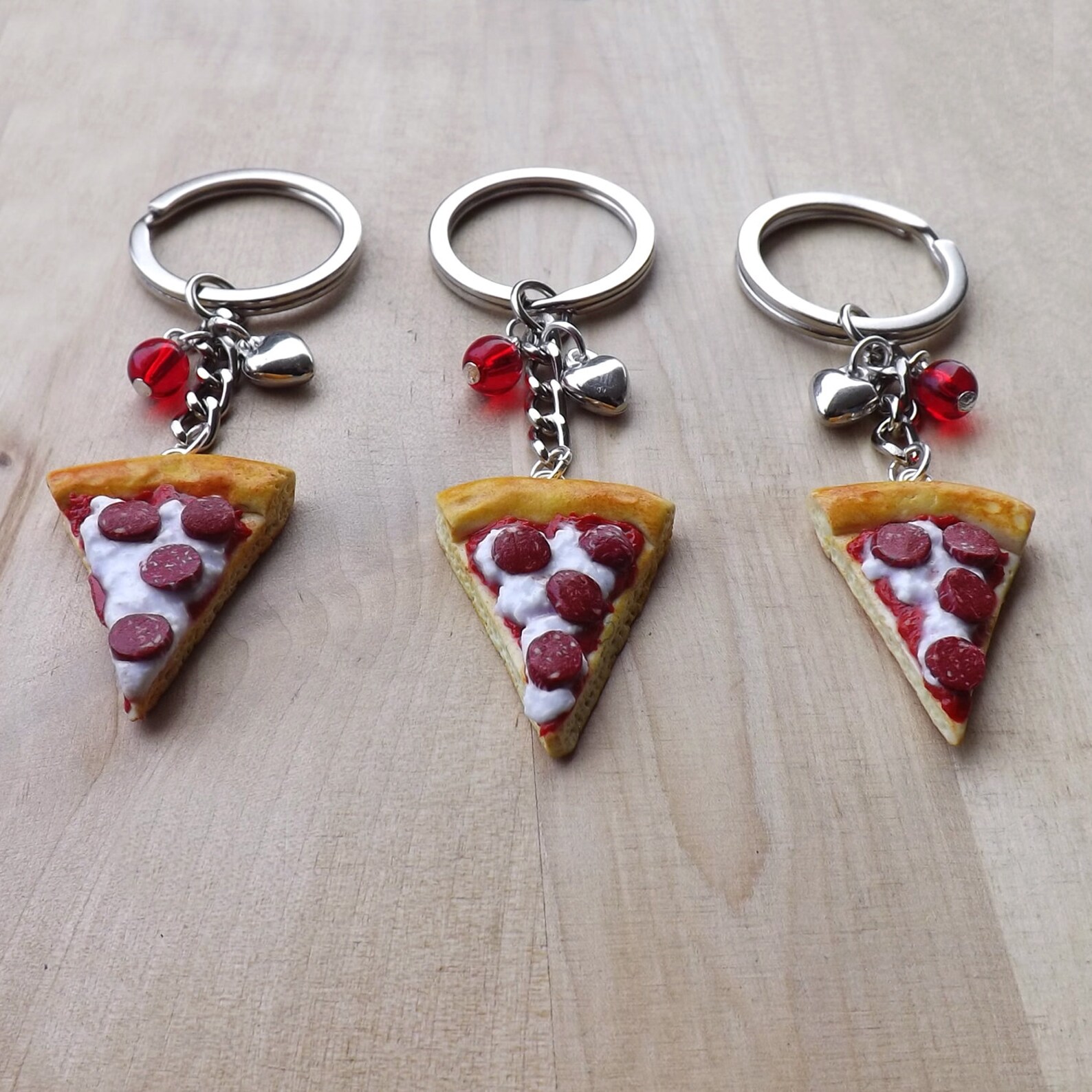 Pepperoni Pizza slice keychain polymer clay | Etsy