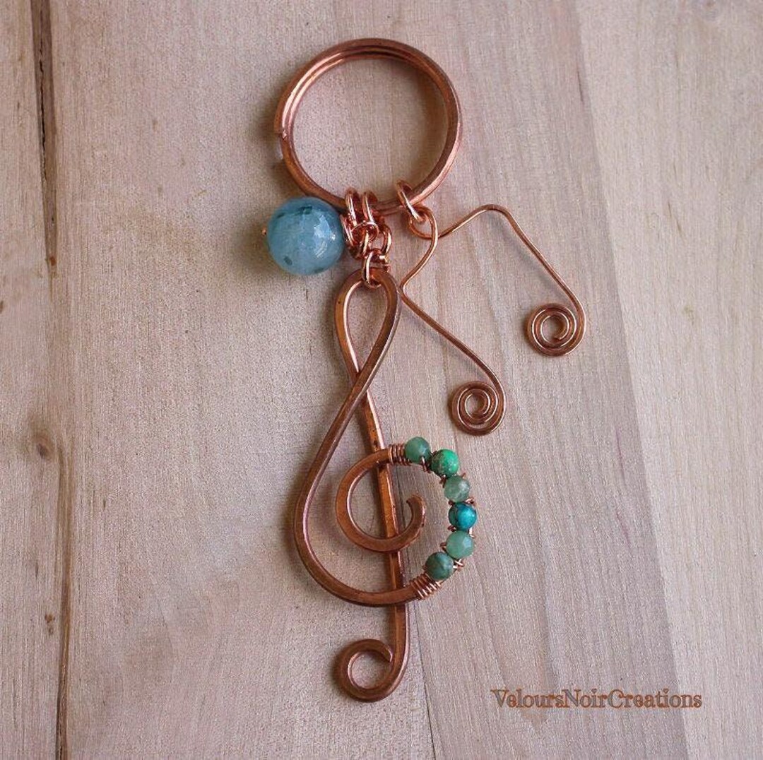 Wire Wrapped Treble Clef Keychain – Copper & Gemstones – Music Lover ...