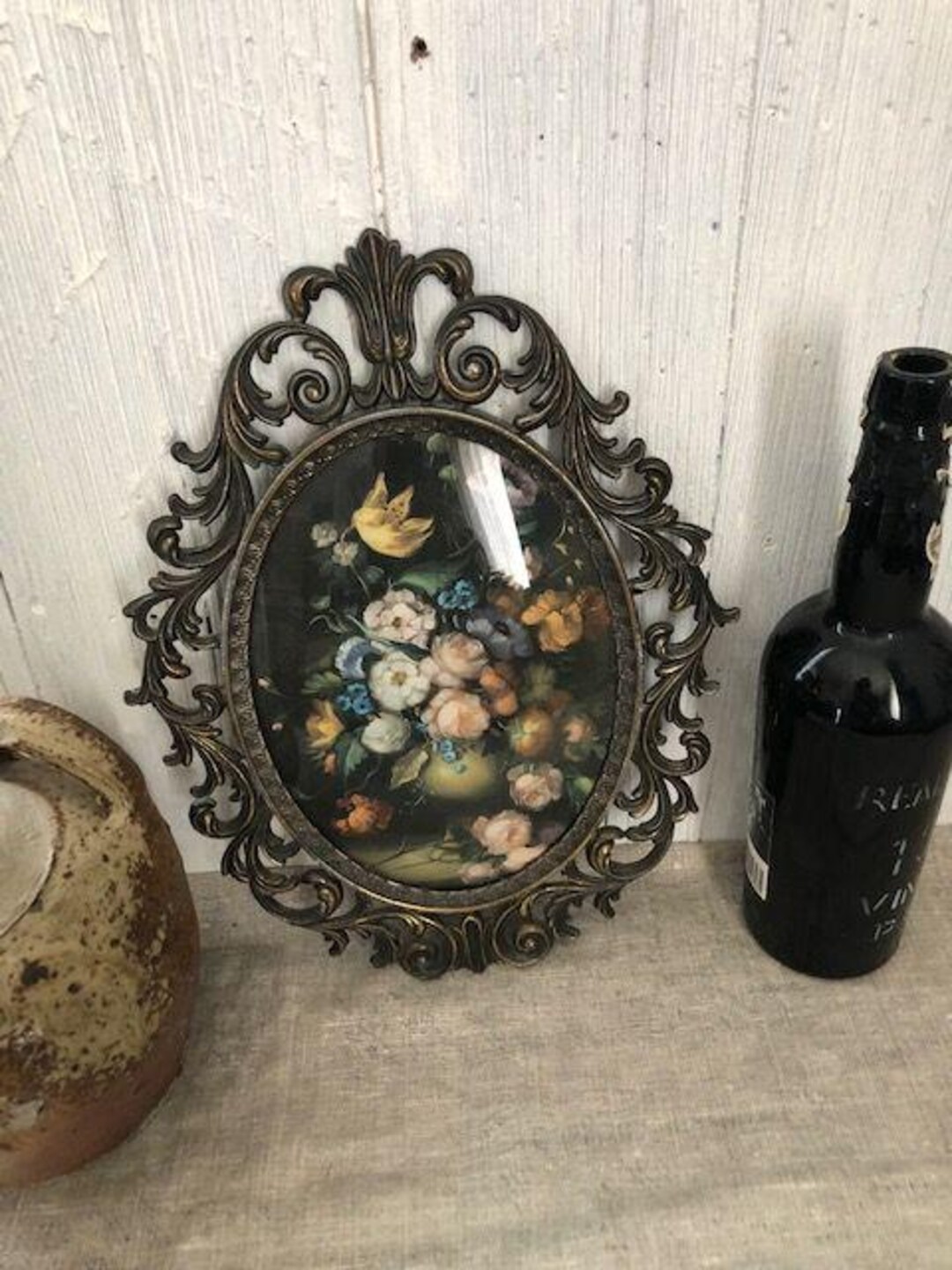 French, 1960s, Domed Glass Frame With Floral Designed Picture. - Etsy