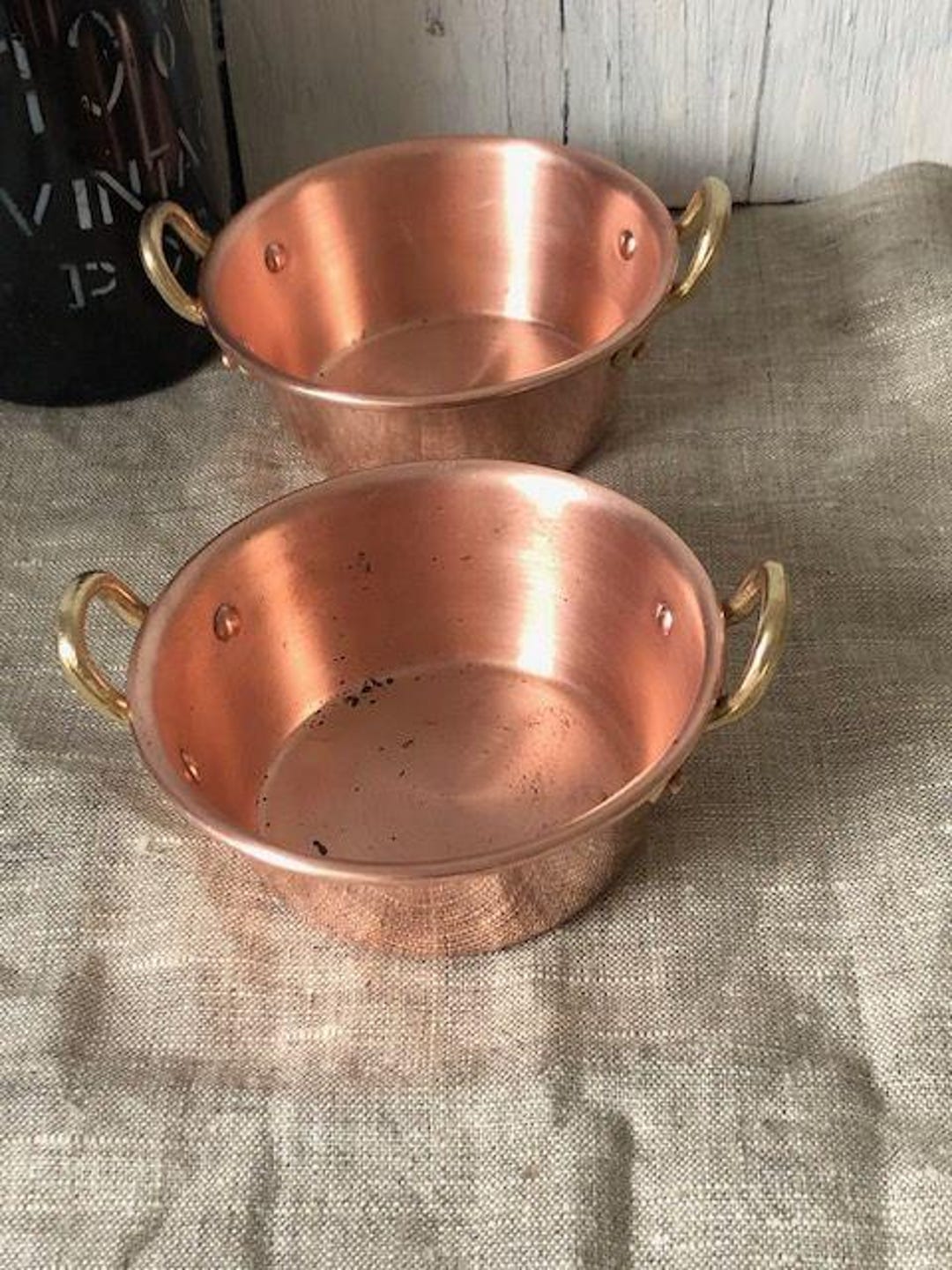 French, Pair of Small Vintage Copper Jam Pans, Marmalade Pans ...