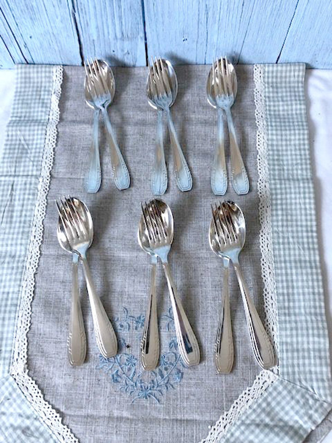 French, Vintage, Art Deco, Silver Plated, 6 Pairs Serving Forks and ...
