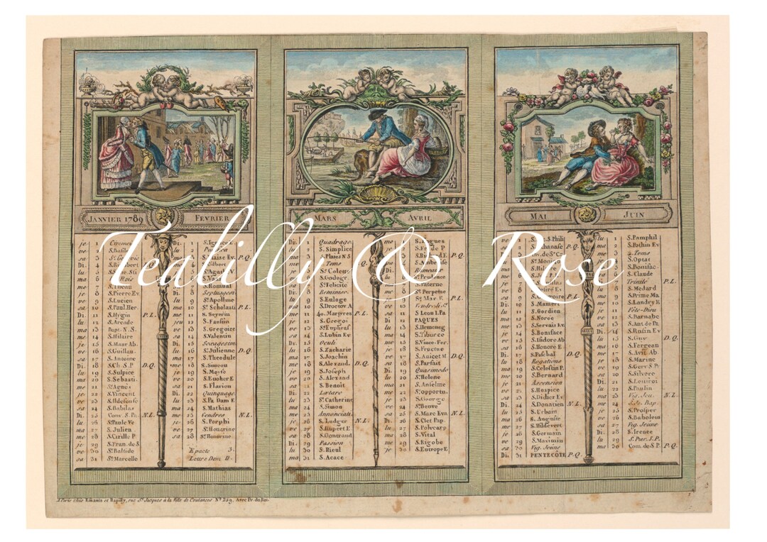 18th Century French Calendar Junk Journal Kit Digital Download ...
