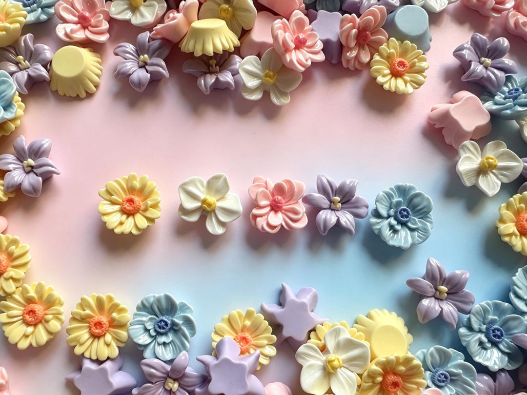 Kawaii Pastel 3D Flower Cabochons - Colorful Resin Daisy & Rose ...