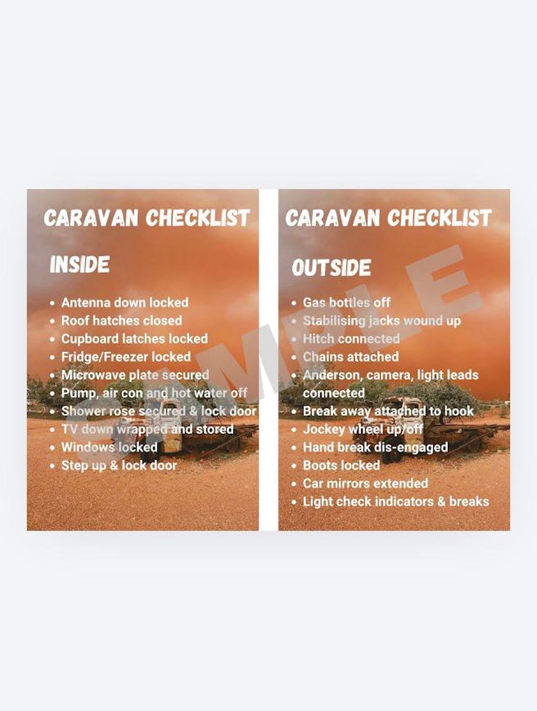 Caravan Checklist Dust Storm, Safety-pack Down Guide~digital Printable ...