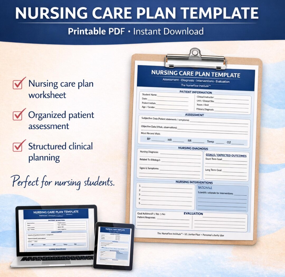Nursing Care Plan Template Printable | Nursing Student Worksheet ...