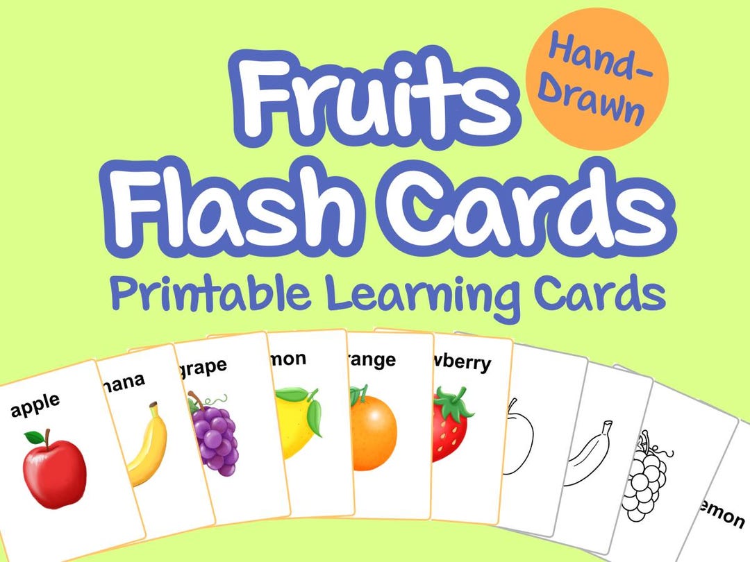 Hand-drawn Fruits Flash Cards Printable for Kids, Preschool Learning ...