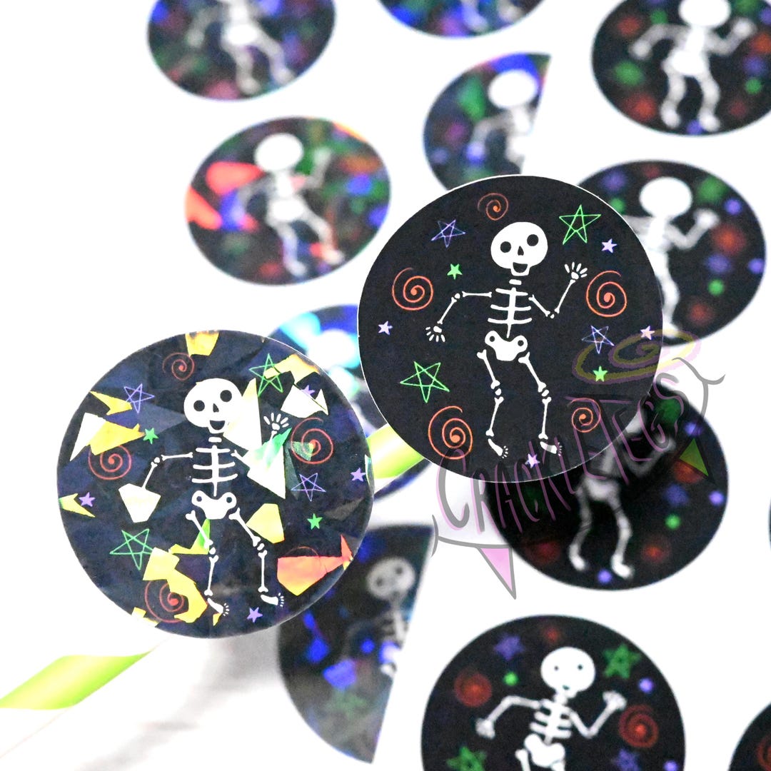 Happy Dancing Skeleton Stickers, Sheet of 12 Stickers. Hand-drawn ...