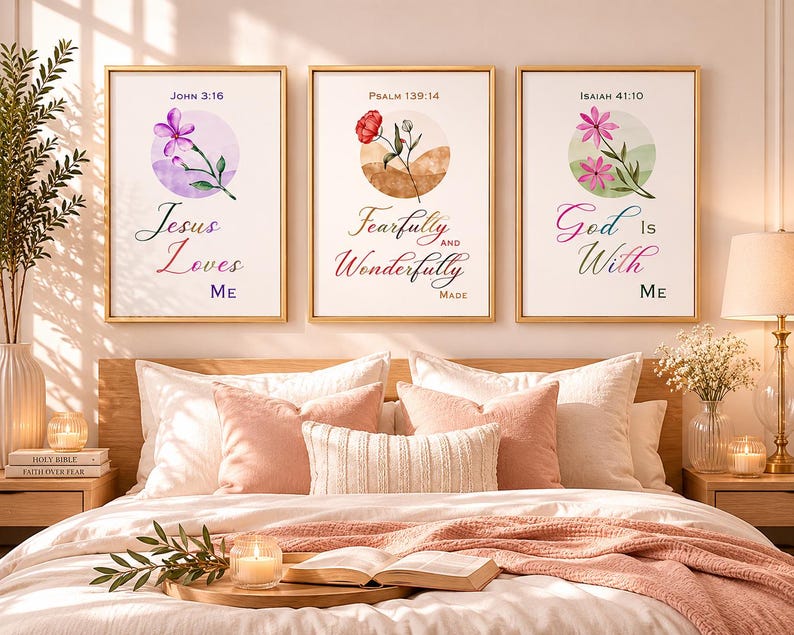 Christian Floral Bible Verse Prints | Neutral Faith Nursery Wall Art ...