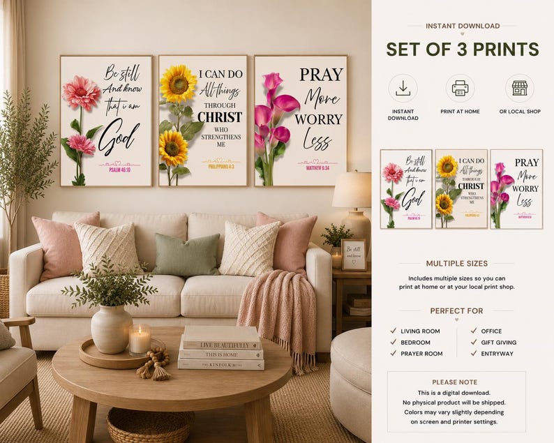 Christian Floral Bible Verse Prints (set of 3) (digital Download) - Etsy