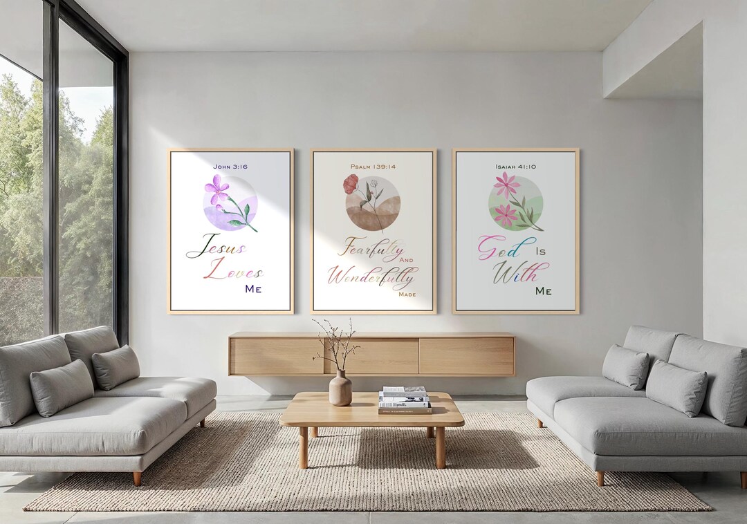 Christian Floral Bible Verse Prints | Neutral Faith Nursery Wall Art ...