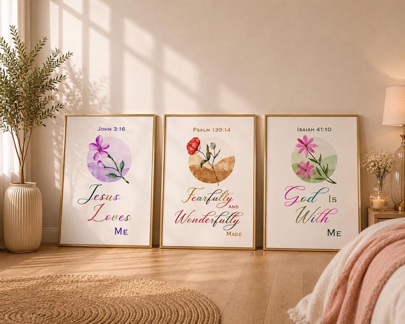 Christian Floral Bible Verse Prints | Neutral Faith Nursery Wall Art ...