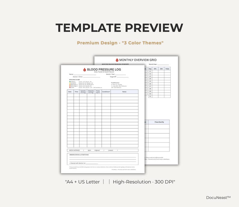 Blood Pressure Log Printable | Daily BP Tracker & Chart | Editable ...
