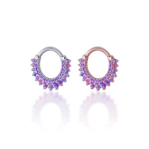Purple Opal Daith Clicker: Sterling Silver Septum Ring (1pc) - Etsy