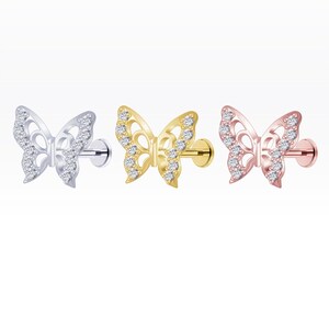 CZ Butterfly Tragus Piercing: Sterling Silver Internal Thread (1pc) - Etsy