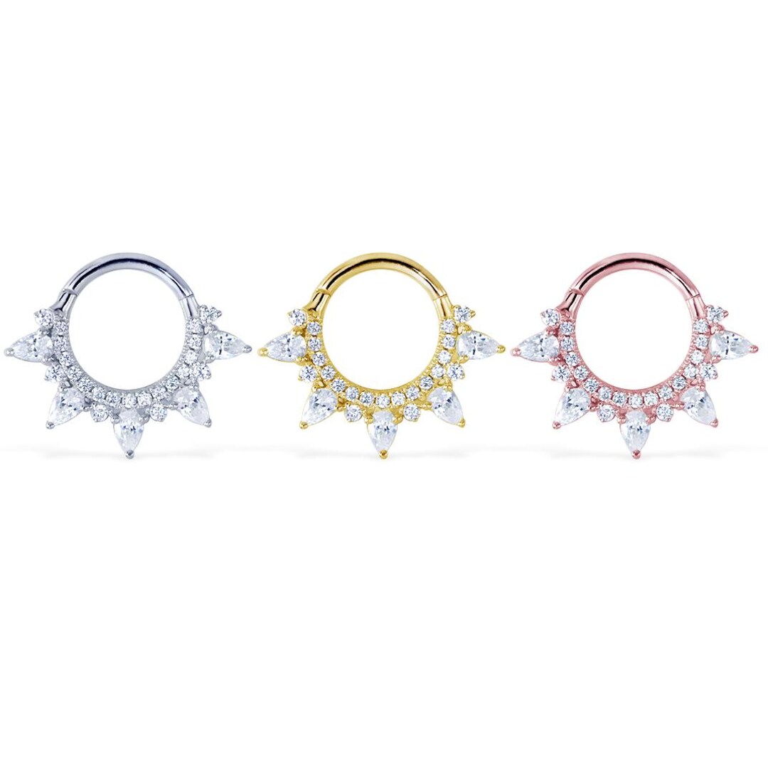Teardrop CZ Diamond Daith Clicker: Sterling Silver Helix Earring (1pc ...