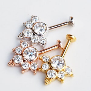 Cluster CZ Diamond Helix Earring: Sterling Silver Vertical Stud - Etsy