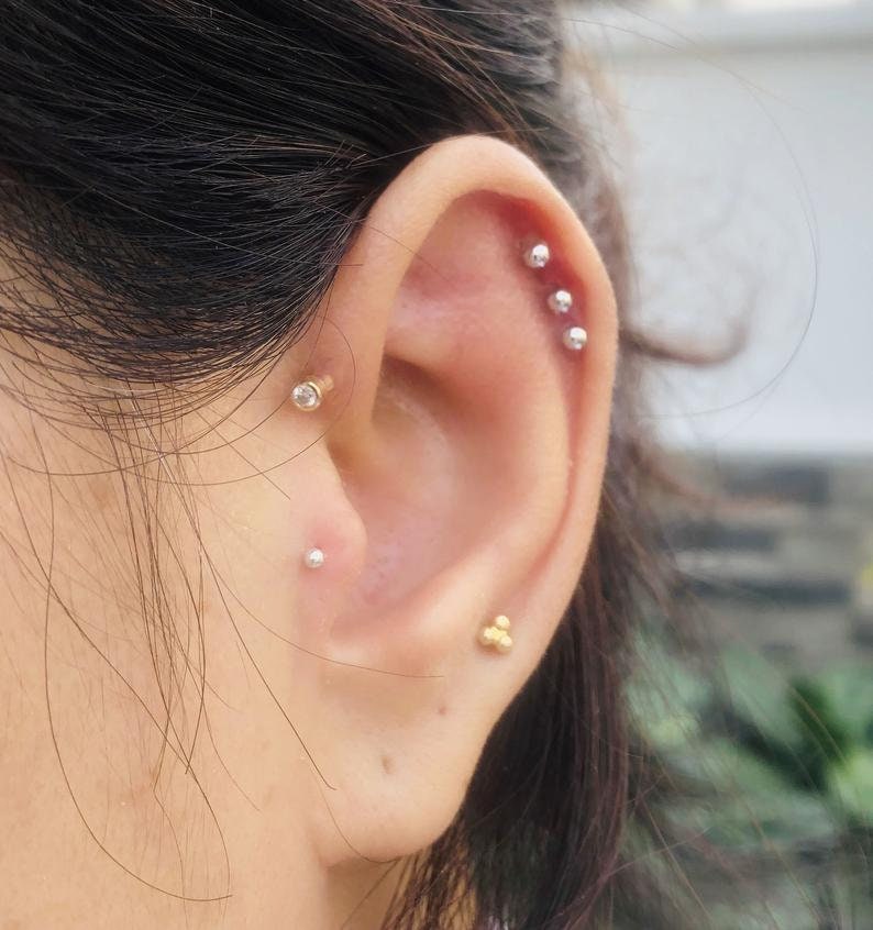 Gold Plated Ball Flat Back Piercing: Tragus, Cartilage, Helix (1pc) - Etsy