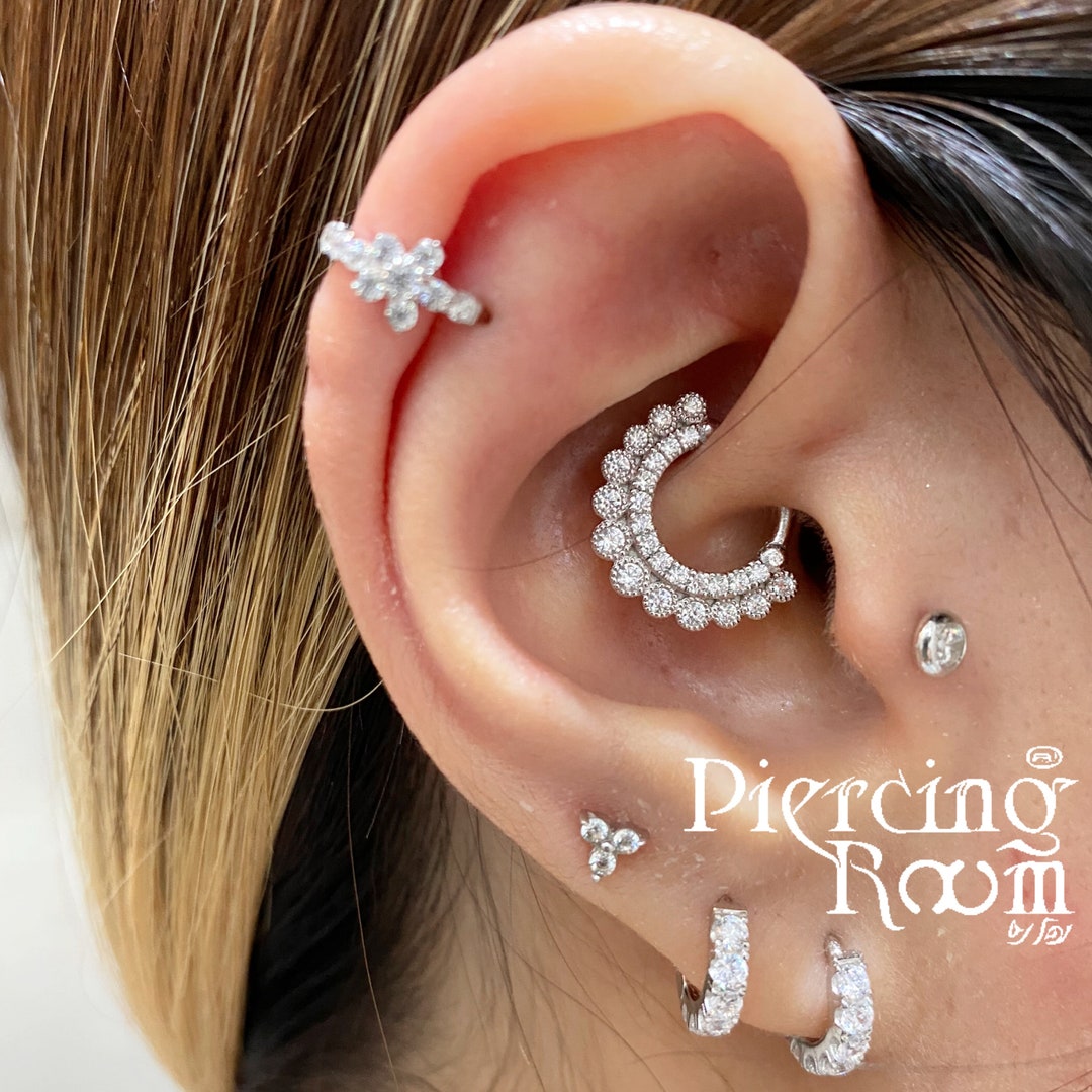 CZ Double Crown Daith Clicker: Sterling Silver Septum Ring (1pc) - Etsy