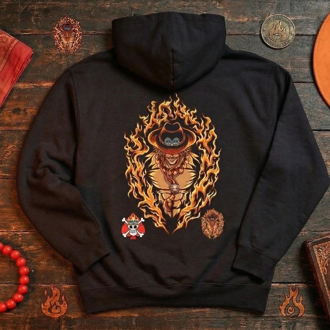One Piece Portgas D Ace Fire Fist Anime Hoodie, Manga Streetwear ...